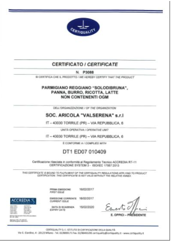Certificate – Società Agricola Valserena